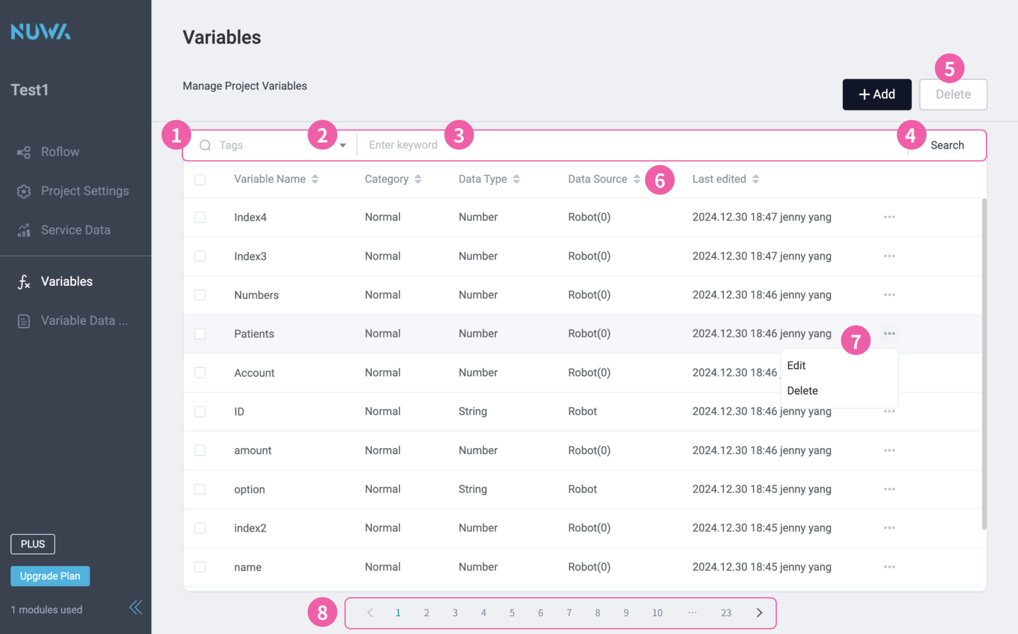 Variables – NUWA Support